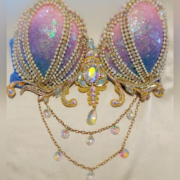 Tops | Mermaid Shell Top Purple Pink Sparkles Rhinestones Chain Ariel ...